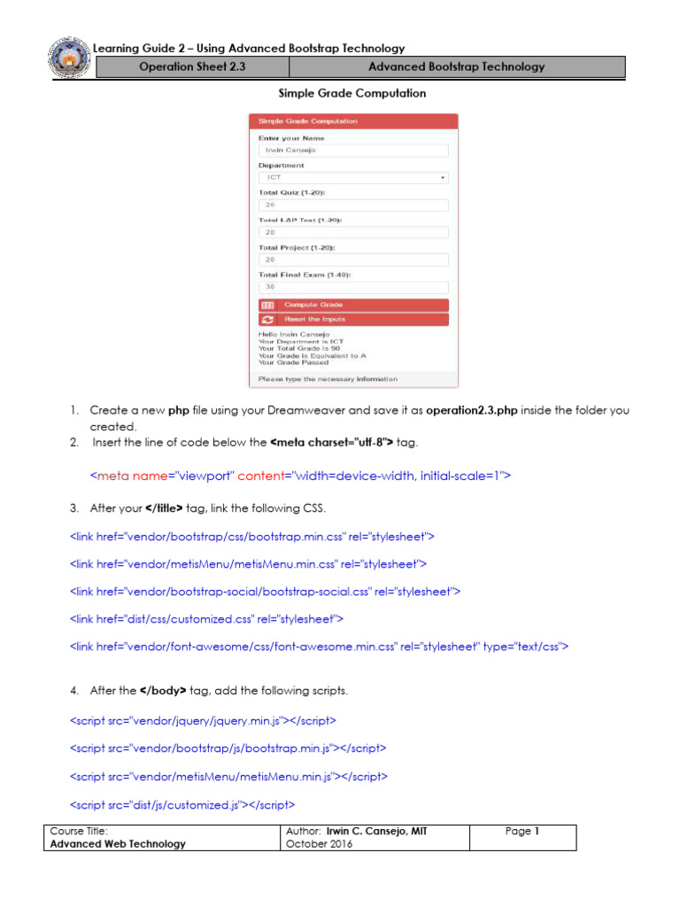 Operation Sheet 2.3 | PDF | Html Element | Bootstrap (Front End Framework)