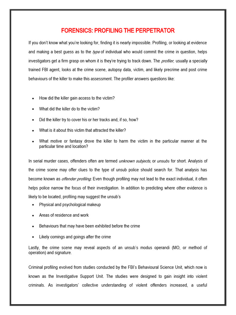 Forensic Profiling Insights | PDF | Offender Profiling | Crime & Violence