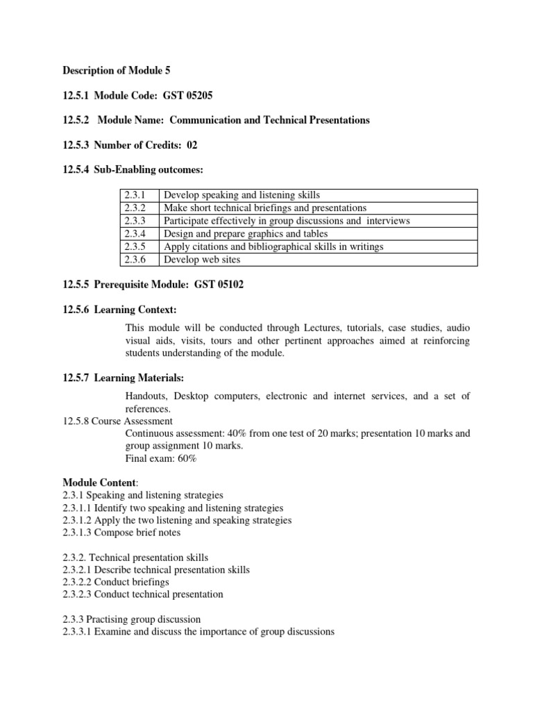 Communication and Technical Presentations Module | PDF | Bibliography ...