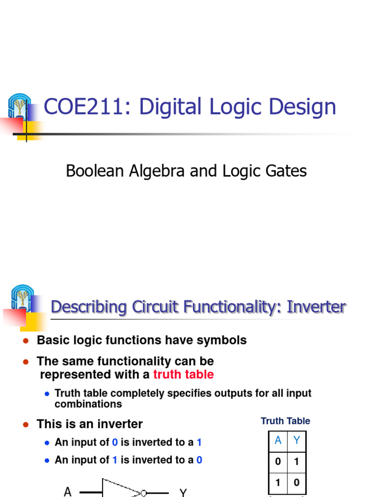 COE211 - CH2 - Boolean Algebra and Logic Gatesv2 | PDF | Logic Gate ...