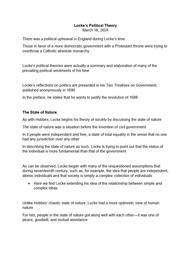 Locke's Political Philosophy | PDF | John Locke | Property