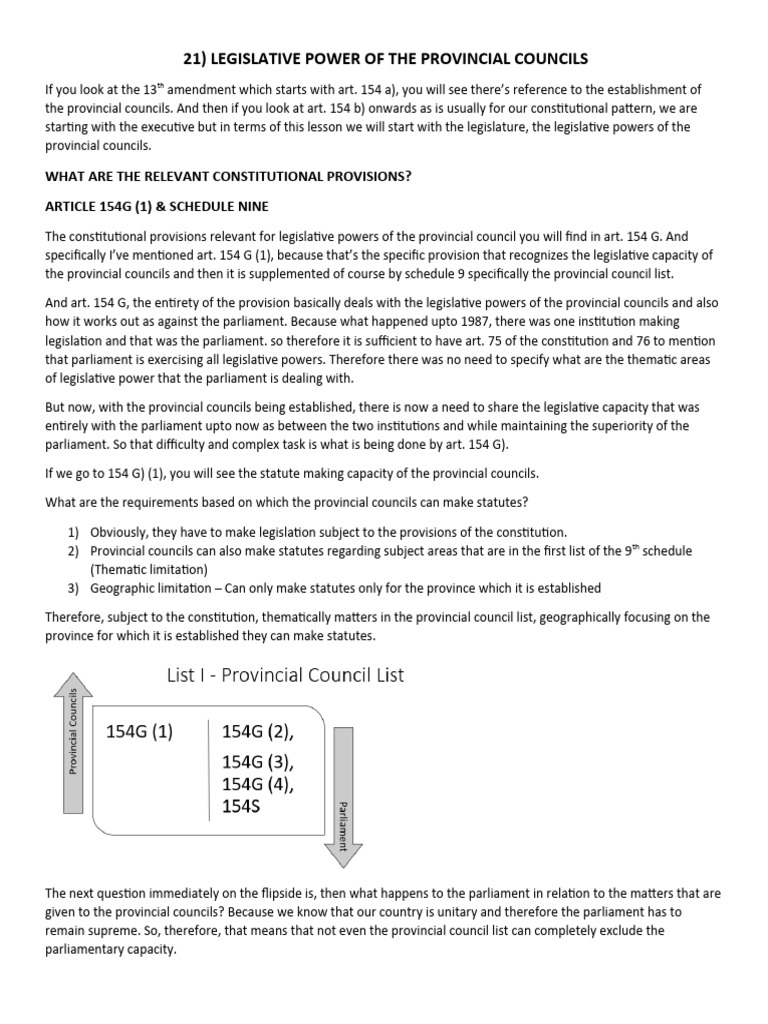 Provincial Councils' Legislative Powers | PDF | Parliament | Bill (Law)