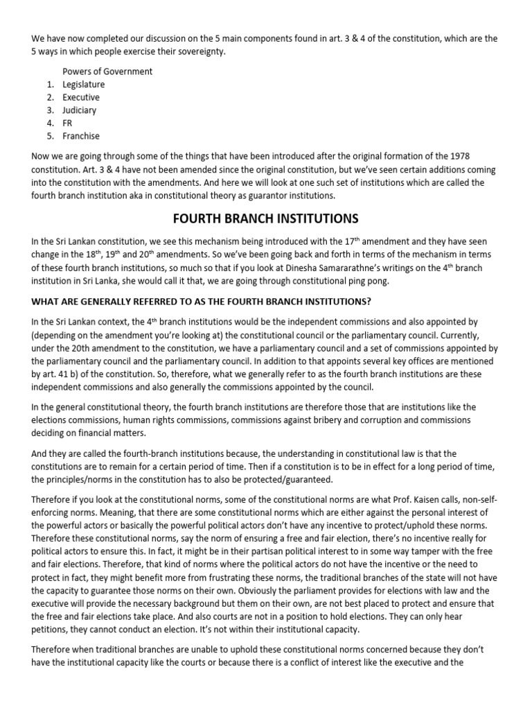 Fourth Branch Institutions in Sri Lanka | PDF | Constitution | Government
