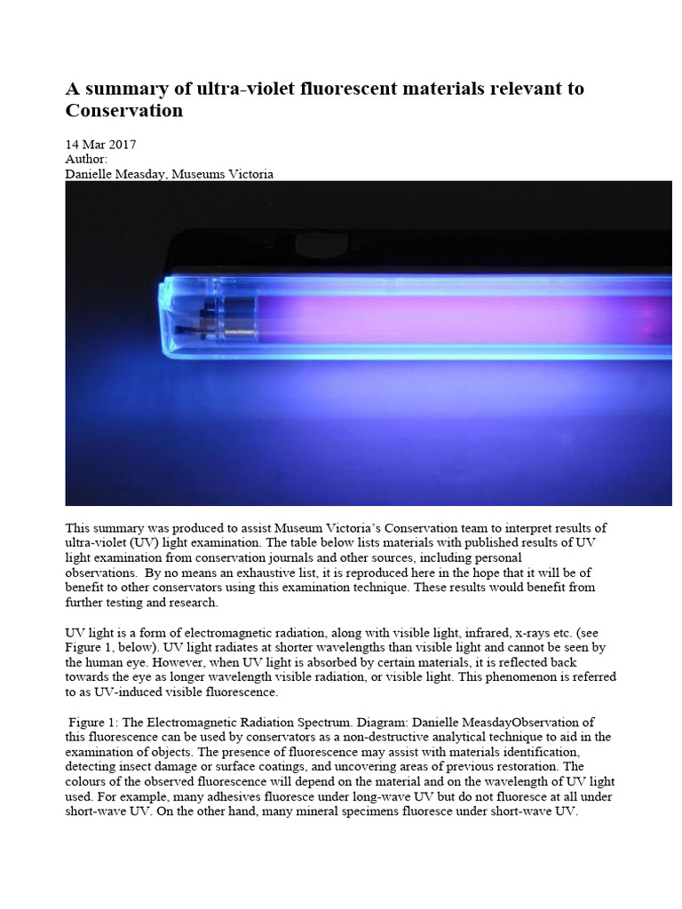 UV Fluorescence in Conservation Techniques | PDF | Ultraviolet | Light