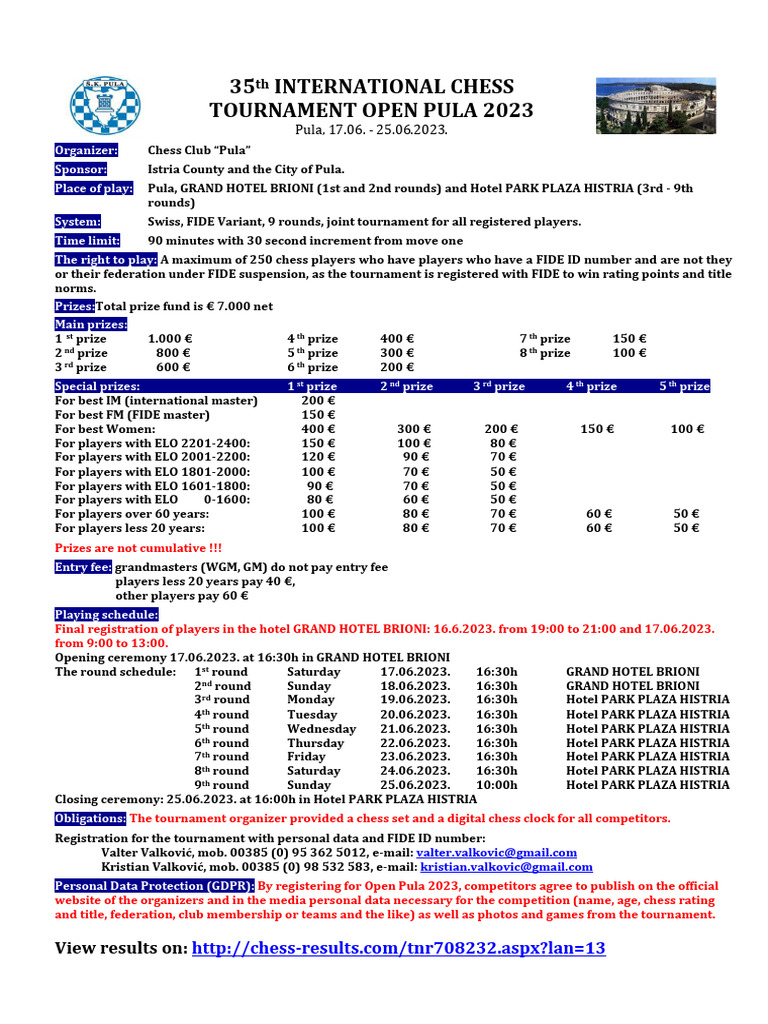 En - 35. Open Pula - 2023 | PDF | Sports | Abstract Strategy Games