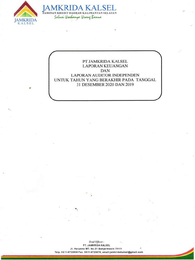 Laporan Final PT Jamkrida Kalsel Tahun 2020 | PDF