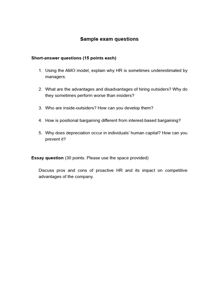 HR Exam Questions and Insights | PDF