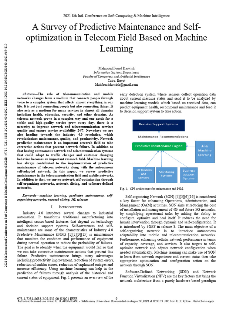 A Survey of Predictive Maintenance and Self-Optimization in Telecom Field Based On Machine ...