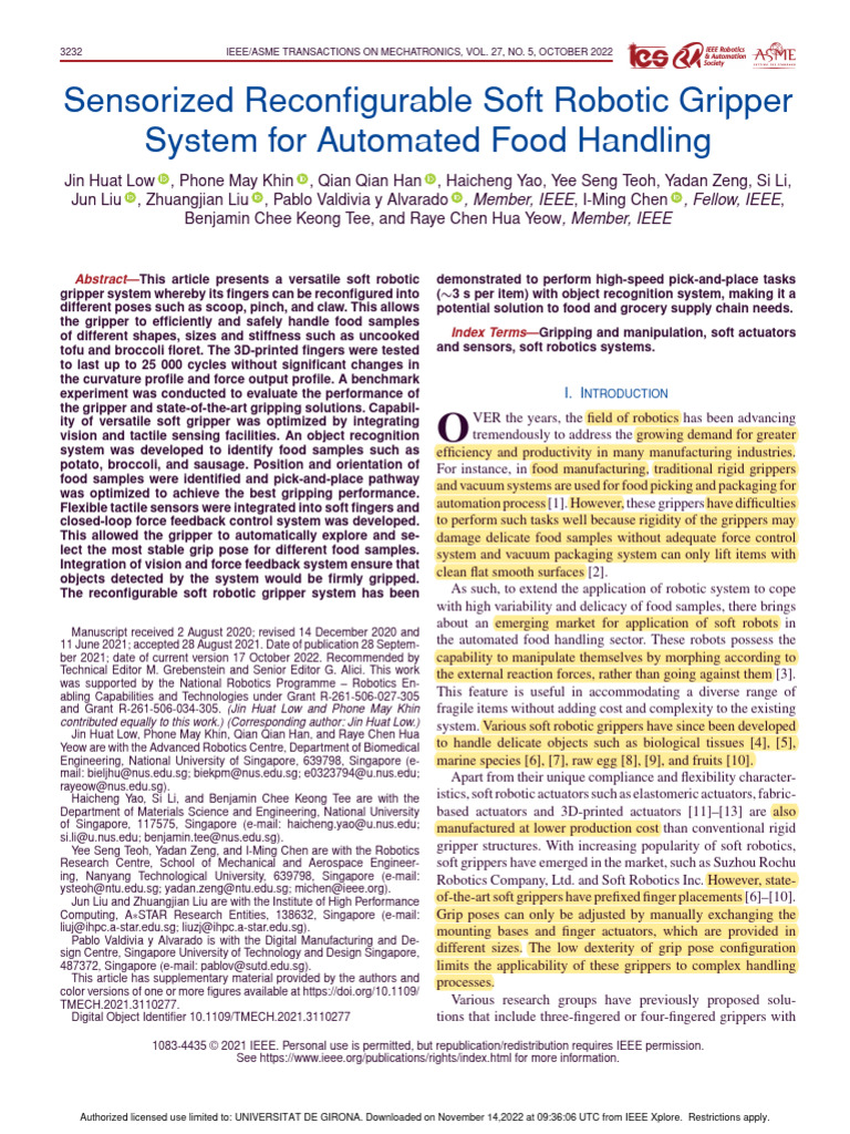 Soft Robotic Gripper for Food Handling | PDF | Robotics | Actuator
