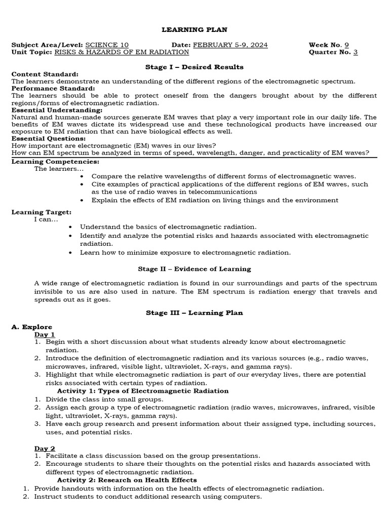 Grade 10 - Risks and Hazards of em Rad | PDF | Electromagnetic ...