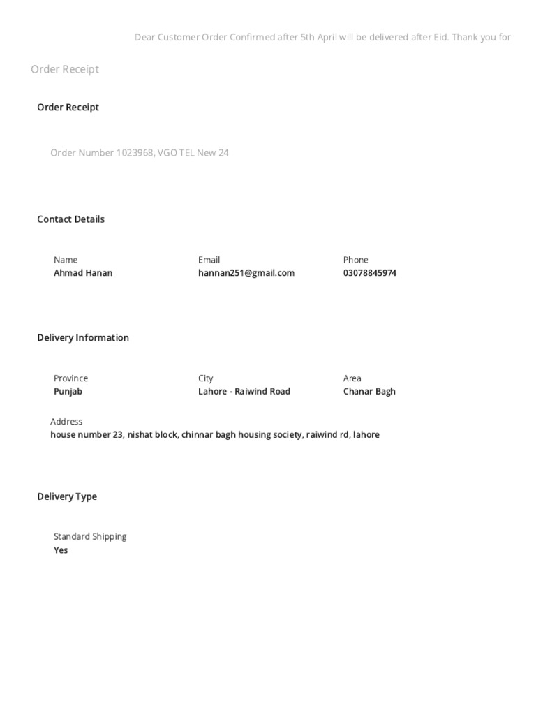 Price Oye Order Print | PDF