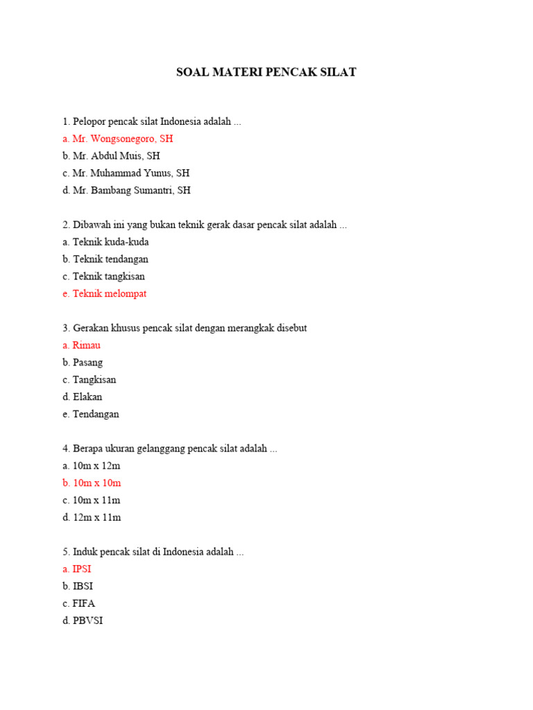 Soal Materi Pencak Silat | PDF