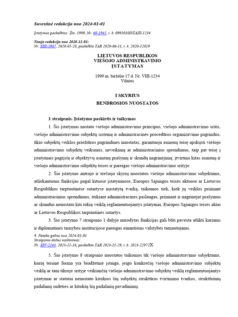 LR Viešojo Administravimo Istatymas | PDF