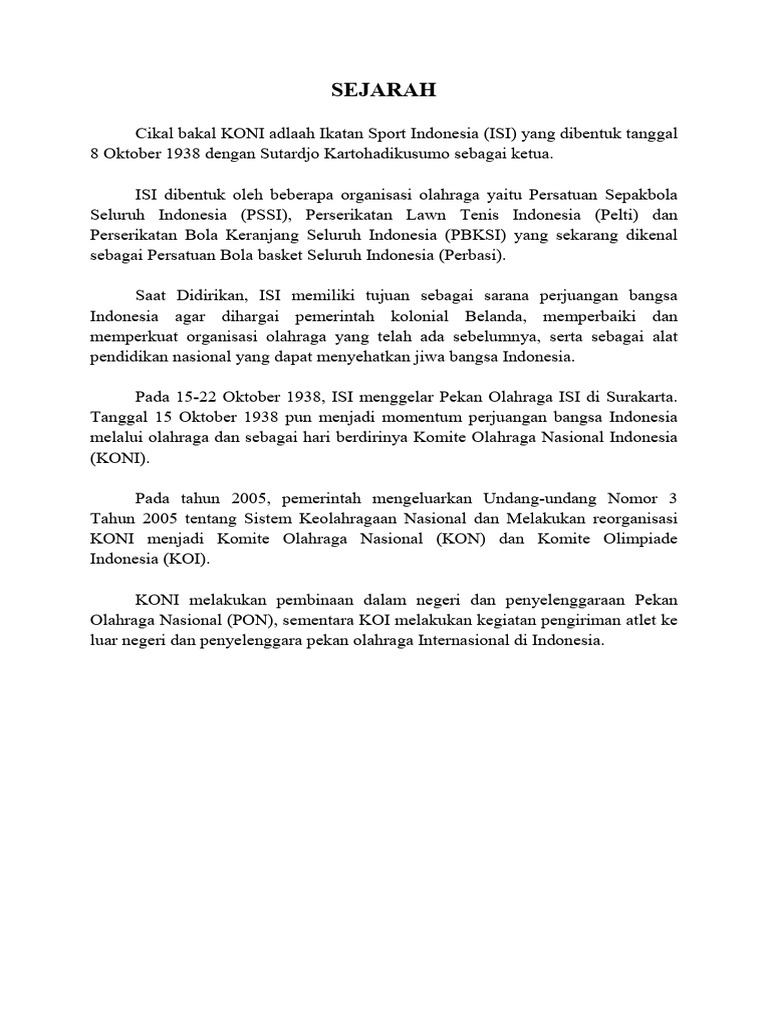 Sejarah Pendiriannya KONI dan ISI | PDF