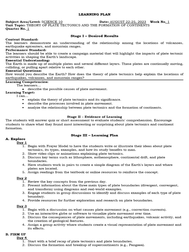 Grade 10 - Plate Tectonics | PDF | Plate Tectonics | Cognition