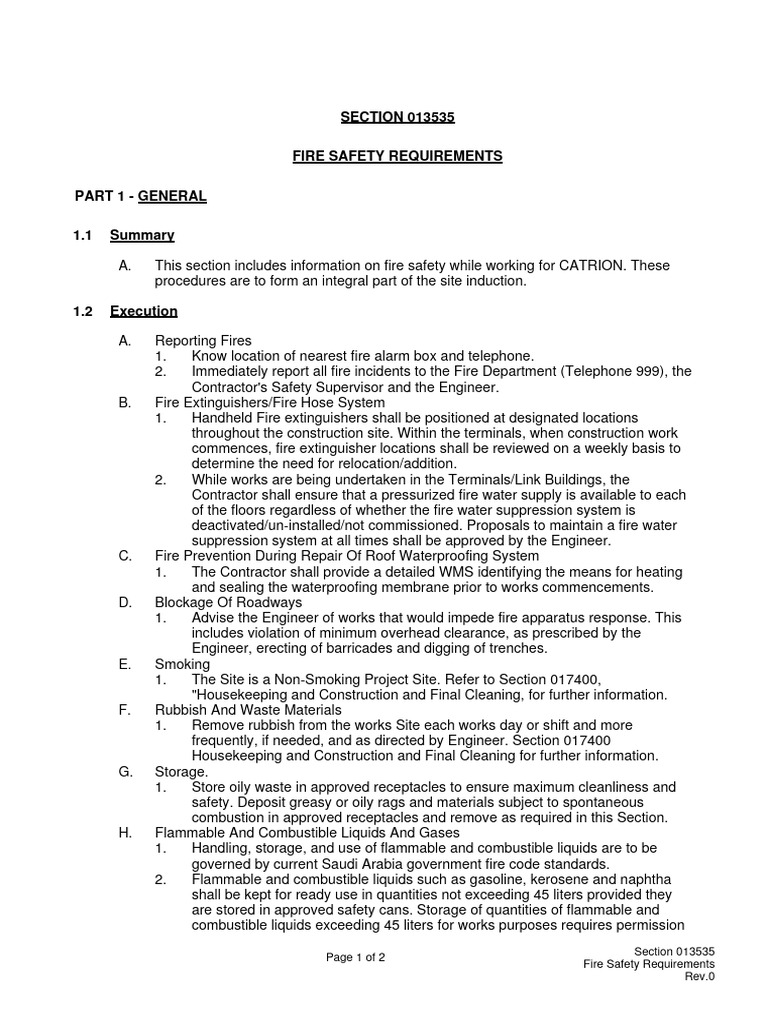 Section 013535 Fire Safety Requirements - Rev0 | Download Free PDF ...