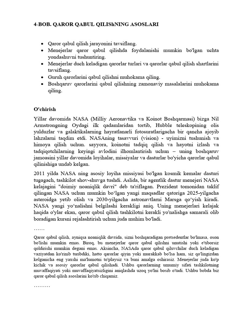 4-Mavzu Ma'ruza Matni O'zbek Tilida | PDF