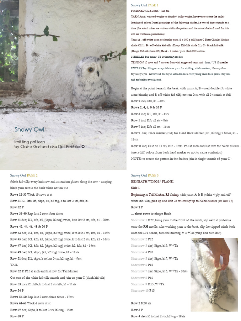 Snowy Owl | PDF | Knitting | Yarn