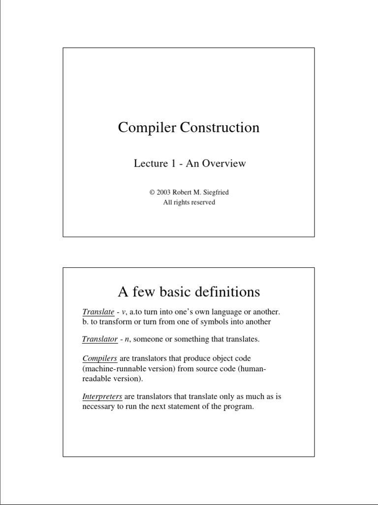 Compiler Construction: Lecture 1 - An Overview | PDF | Compiler | Parsing