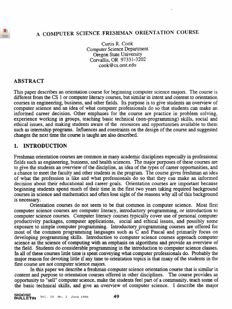 Sigcse Bulletin: Vol 2 8 N o - 2 J U N e 1 9 9 6 | PDF | Science | Computer Programming