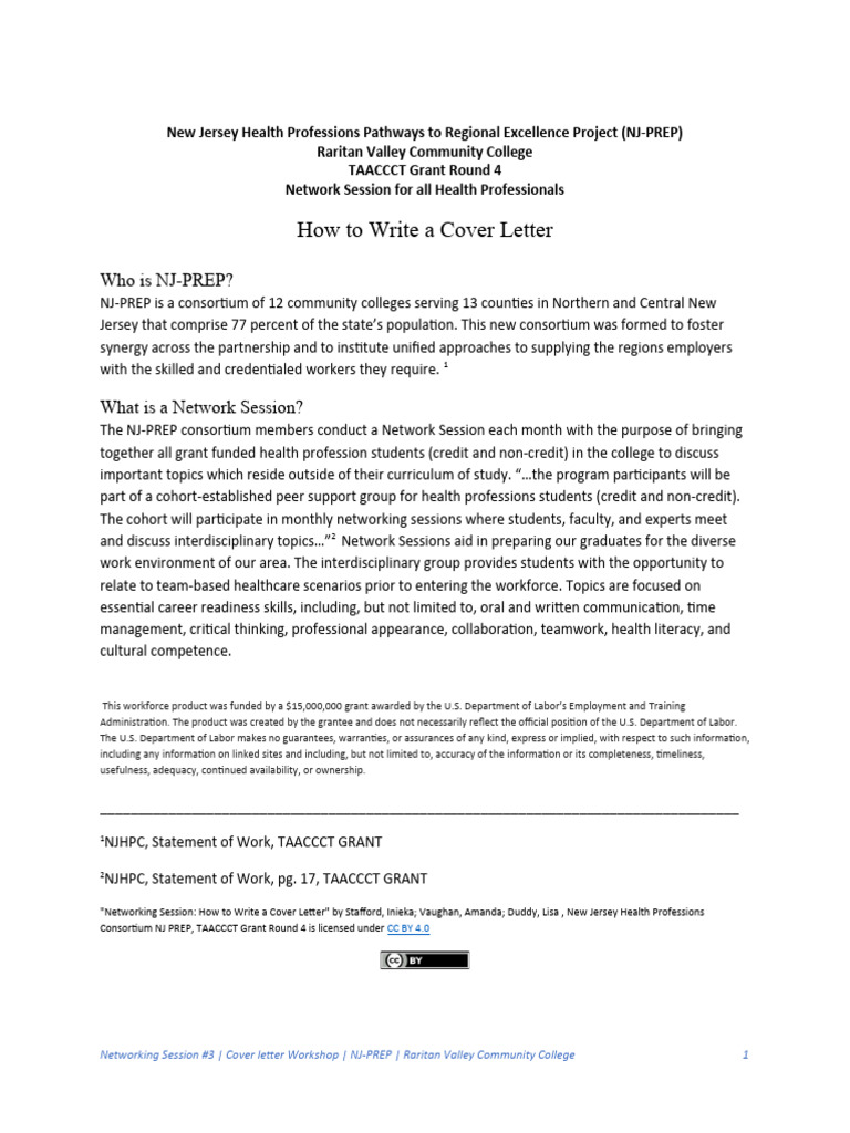 NJ-PREP Cover Letter Workshop Guide | PDF | Hospital | Health Care