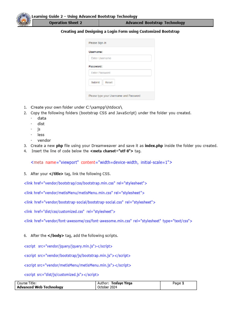 Operation Sheet 2.1 | PDF | Bootstrap (Front End Framework) | Html Element