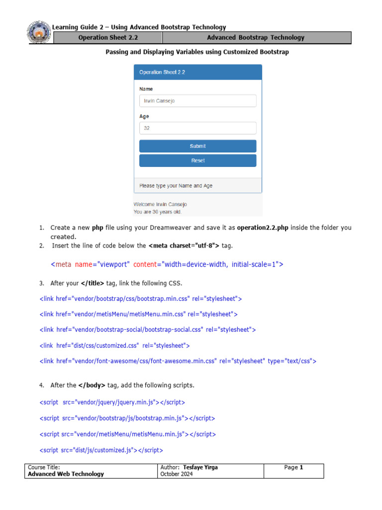 Operation Sheet 2.2 | PDF | Html Element | Bootstrap (Front End Framework)