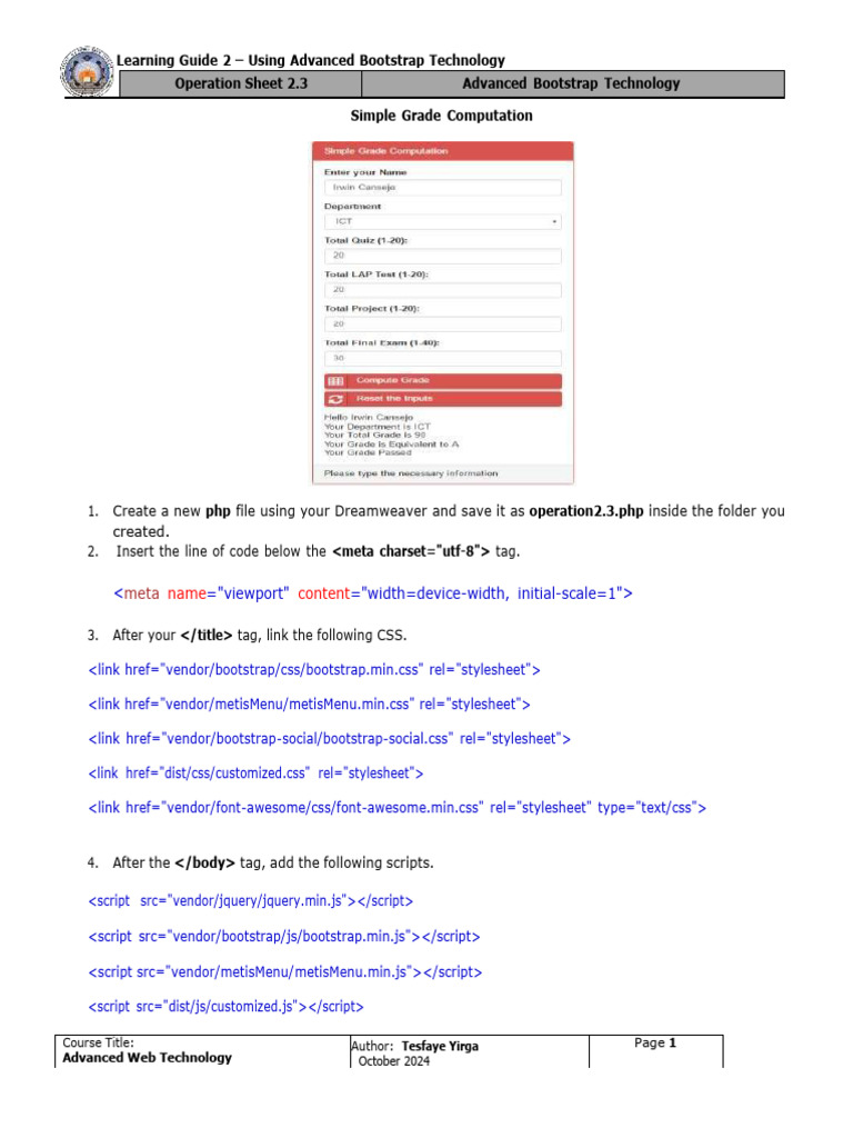 Operation Sheet 2.3 | PDF | Html Element | Bootstrap (Front End Framework)