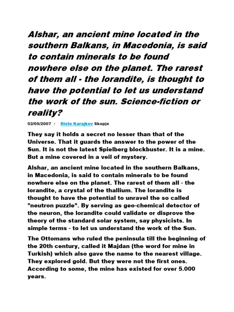 Alshar Mine: Unlocking Solar Secrets | PDF | Physical Sciences