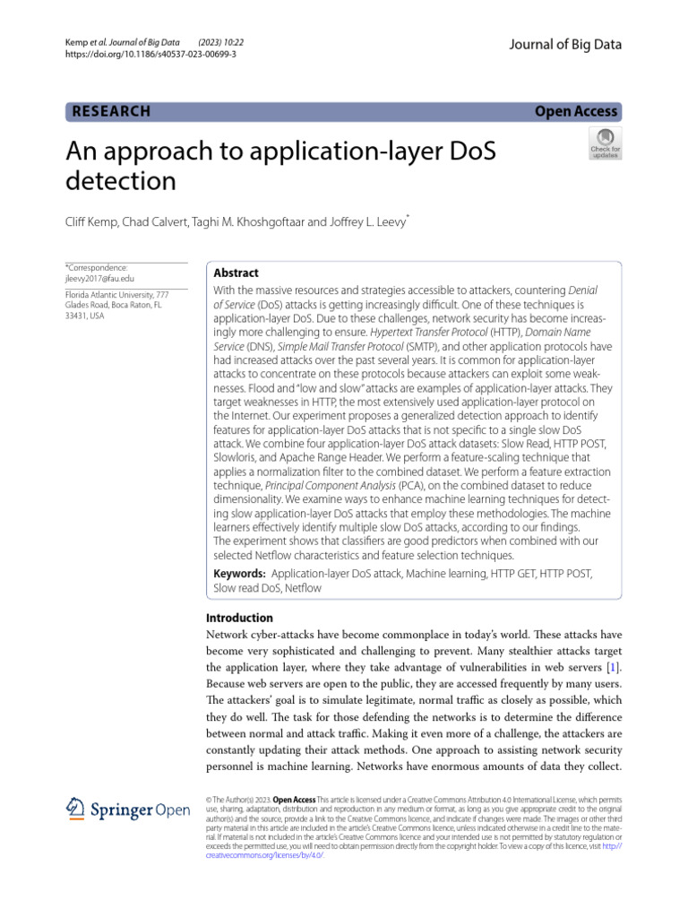 An Approach To Application Layer Dos Detection: Open Access Research | PDF | Denial Of Service ...