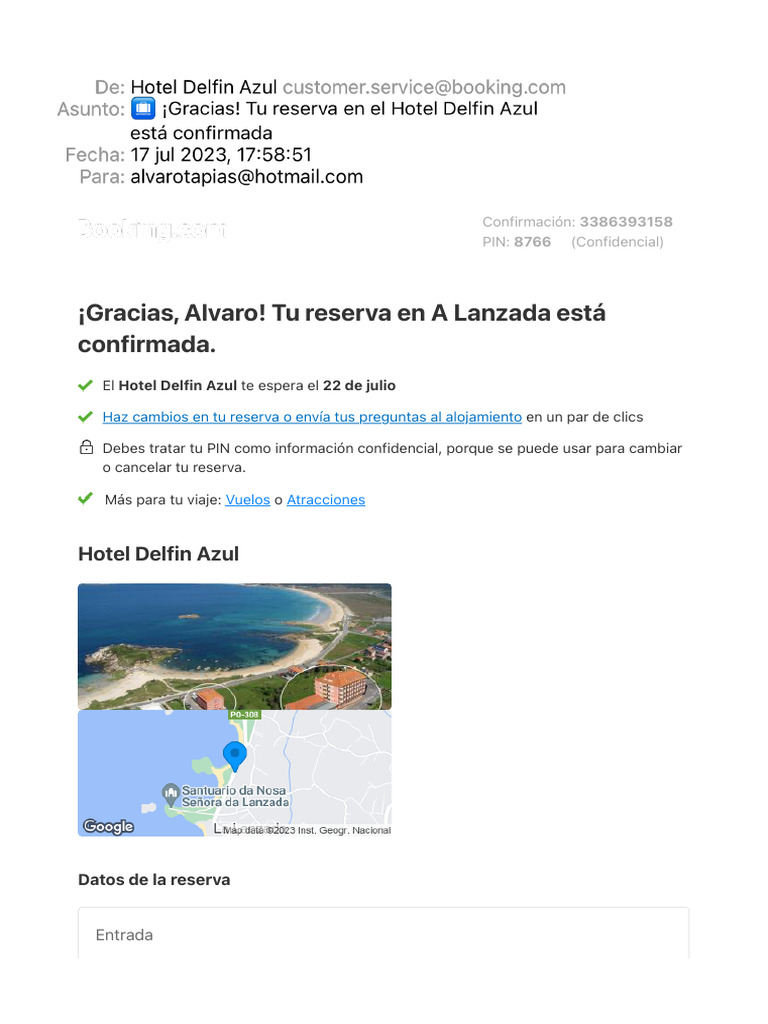 Gracias! Tu Reserva en El Hotel Delfin Azul Está Confirmada | PDF ...