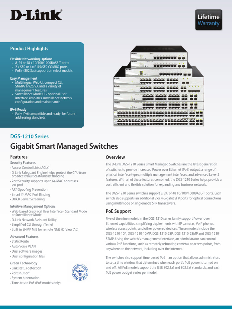 Dlink Technical Datasheet | PDF | Network Switch | Ethernet