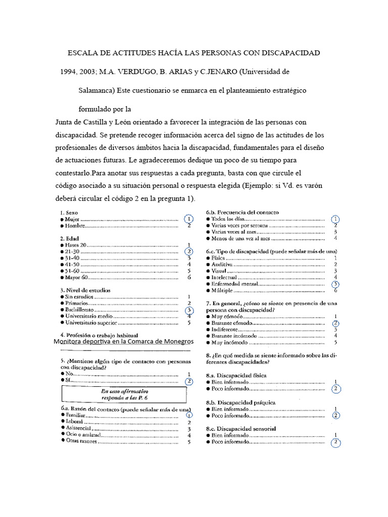 Escala de Actitudes Hacia Las Personas Con Discapacidad (Verdugo) | PDF ... Escala de Actitudes Hacia Las Personas Con Discapacidad (Verdugo) | PDF ...
