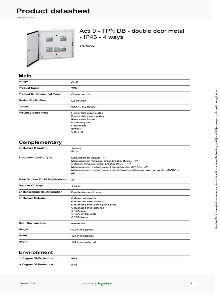 Schneider Electric - Acti-9 - A9HTND04 | PDF | Electrical Engineering