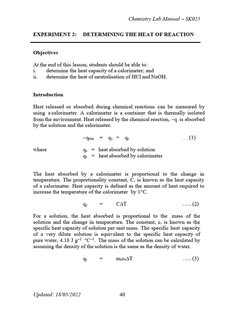 Lab Manual Exp 2 | PDF | Heat | Heat Capacity