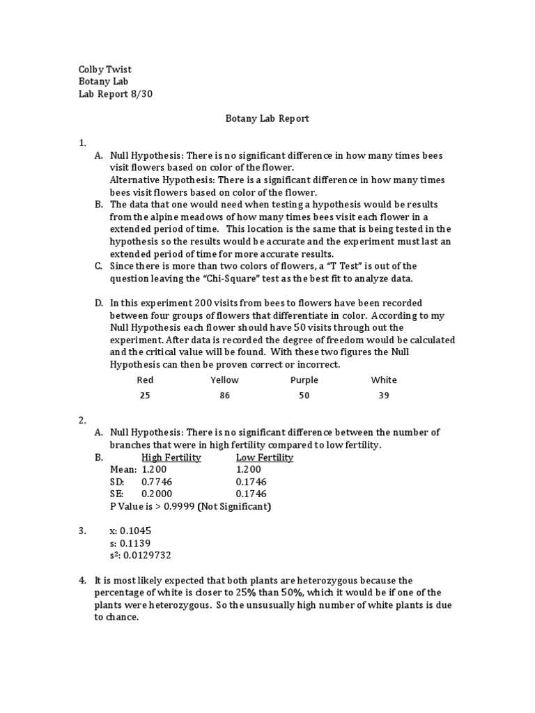 Botany Lab Report | PDF | P Value | Methodology
