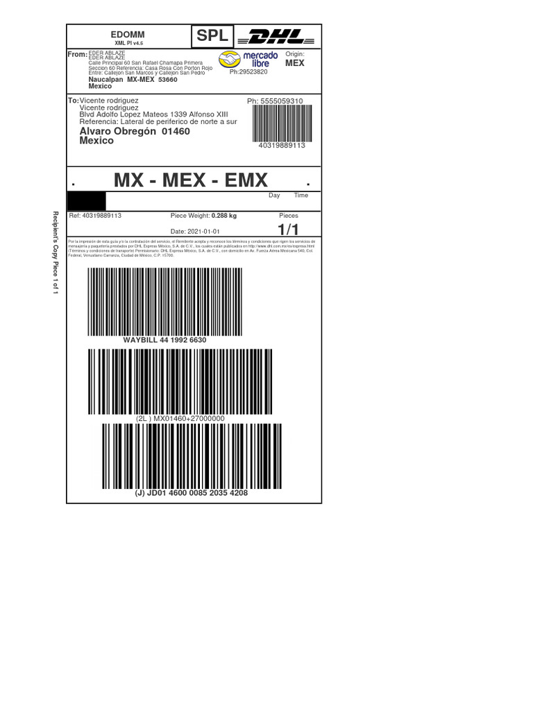 Ejemplo Guía DHL | PDF | México
