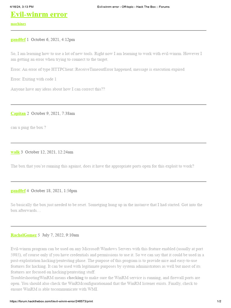 Evil-Winrm Error - Off-Topic - Hack The Box - Forums | PDF