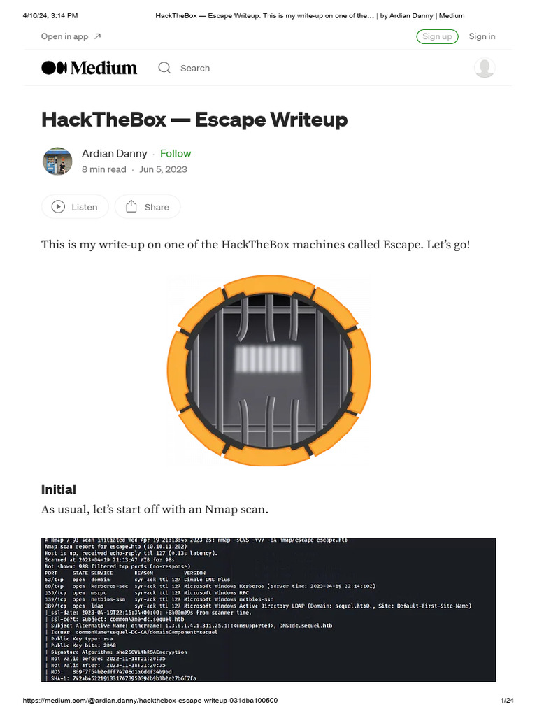HackTheBox - Escape Writeup. This Is My Write-Up On One of The - by Ardian Danny - Medium | PDF ...