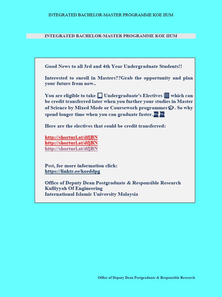 Integrated Bachelor-Master Programme Koe Iium | PDF | Master's Degree ...