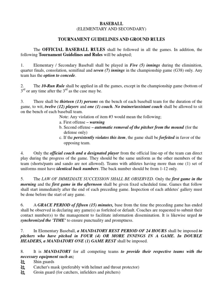 Baseball Ground Rules Pdf Pitcher Sports