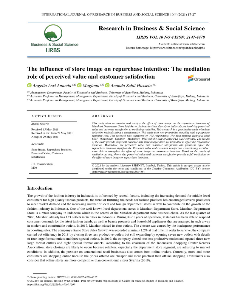The Influence of Store Image On Repurchase Intention The Mediation Role ...