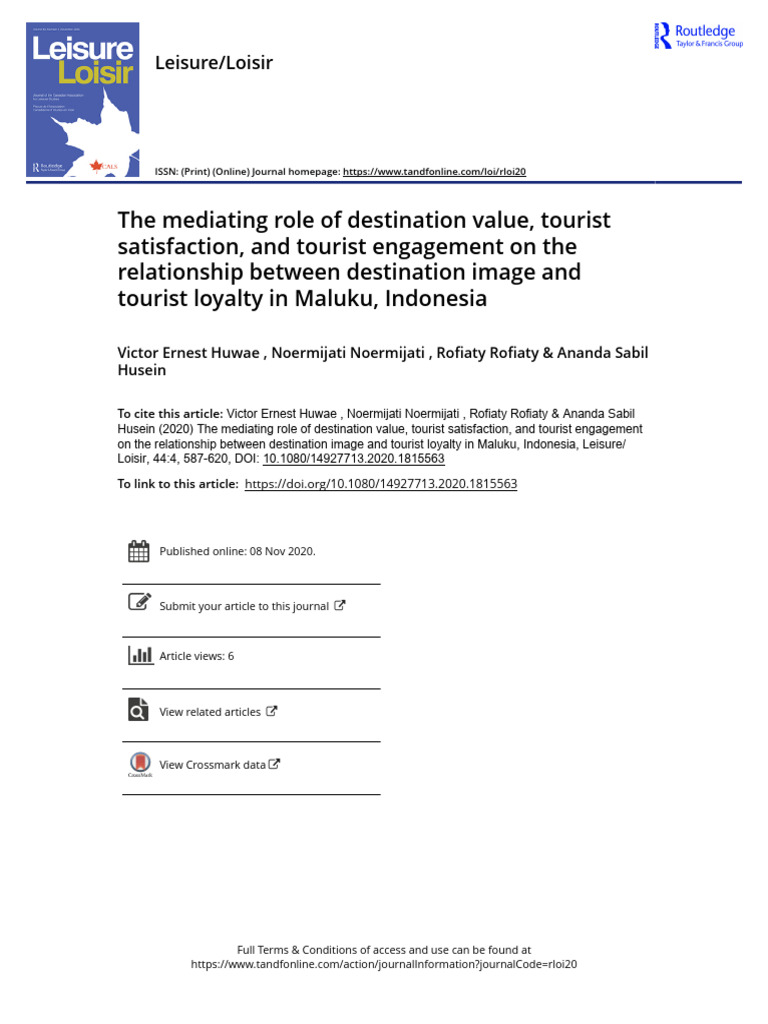 The Mediating Role of Destination Value, Tourist Satisfaction, and ...