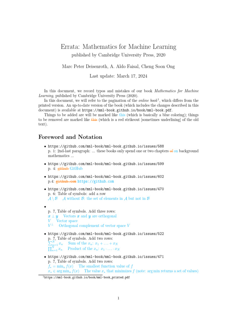 MML Book Errata - Marc Peter Deisenroth, A. Aldo | PDF | Eigenvalues ...
