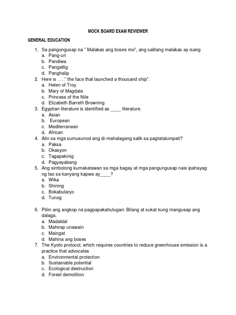 Mock Board Exam Reviewer | PDF | Philippines