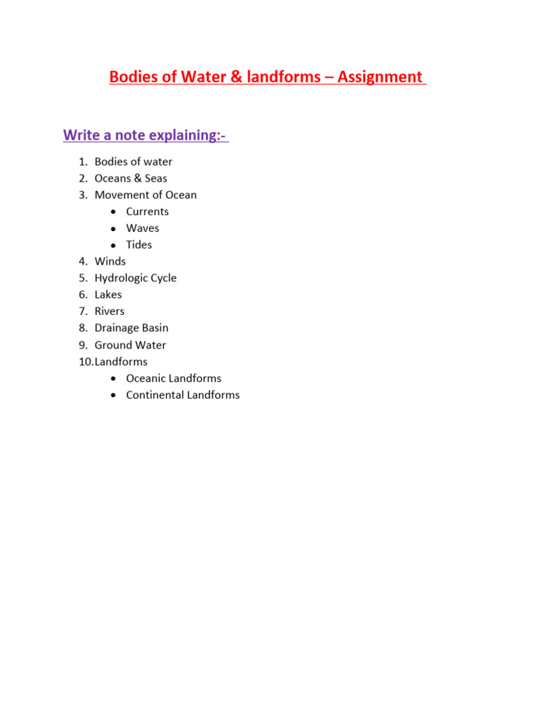 Worksheet - Bodies of Water | PDF