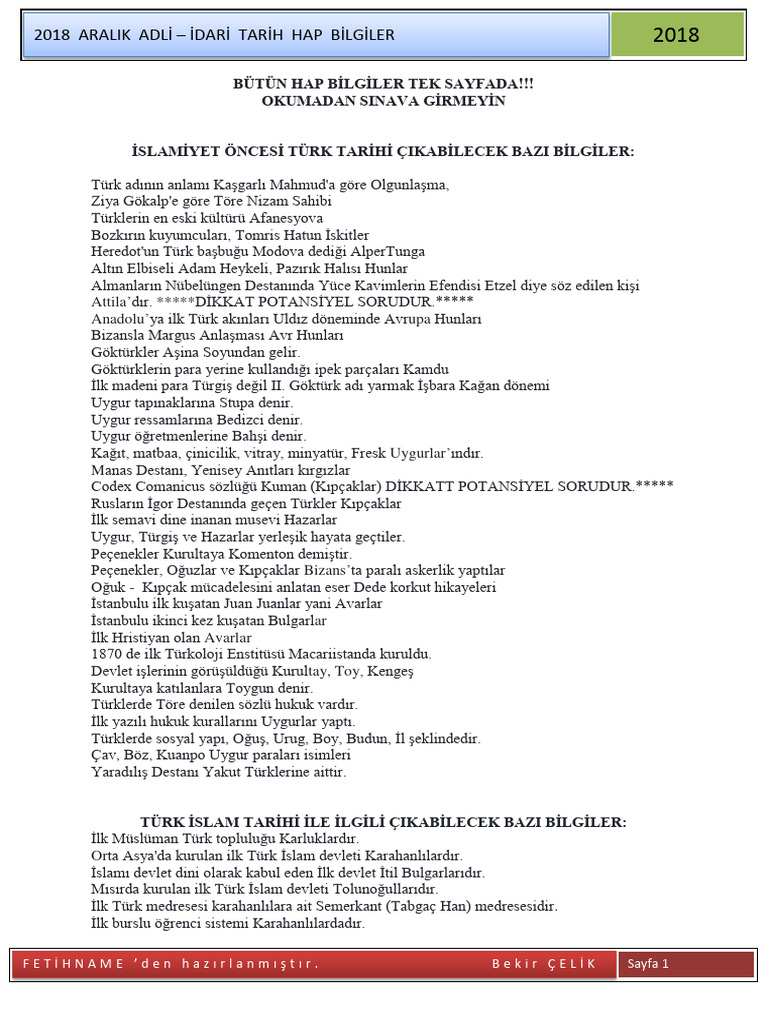 Tarih Hap Bilgiler | PDF