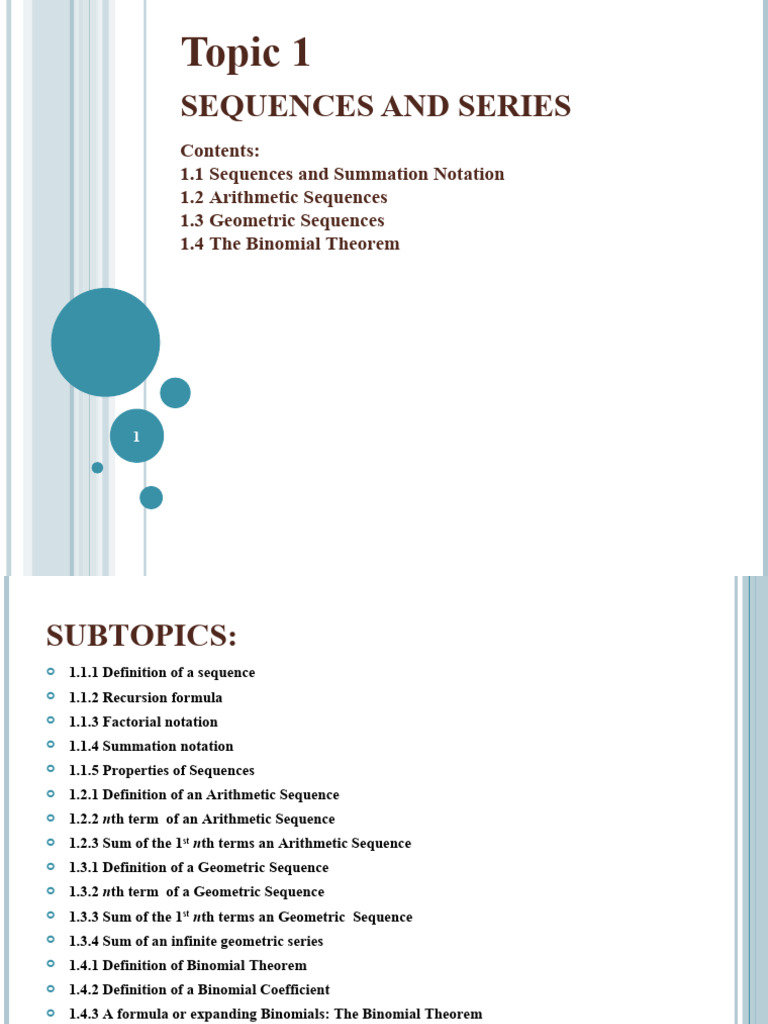 Topic 1 Sequences and Series | PDF | Summation | Sequence