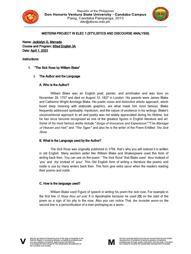 Mercadojackielyn Elec1 Midterm Project | PDF | William Blake | Philippines