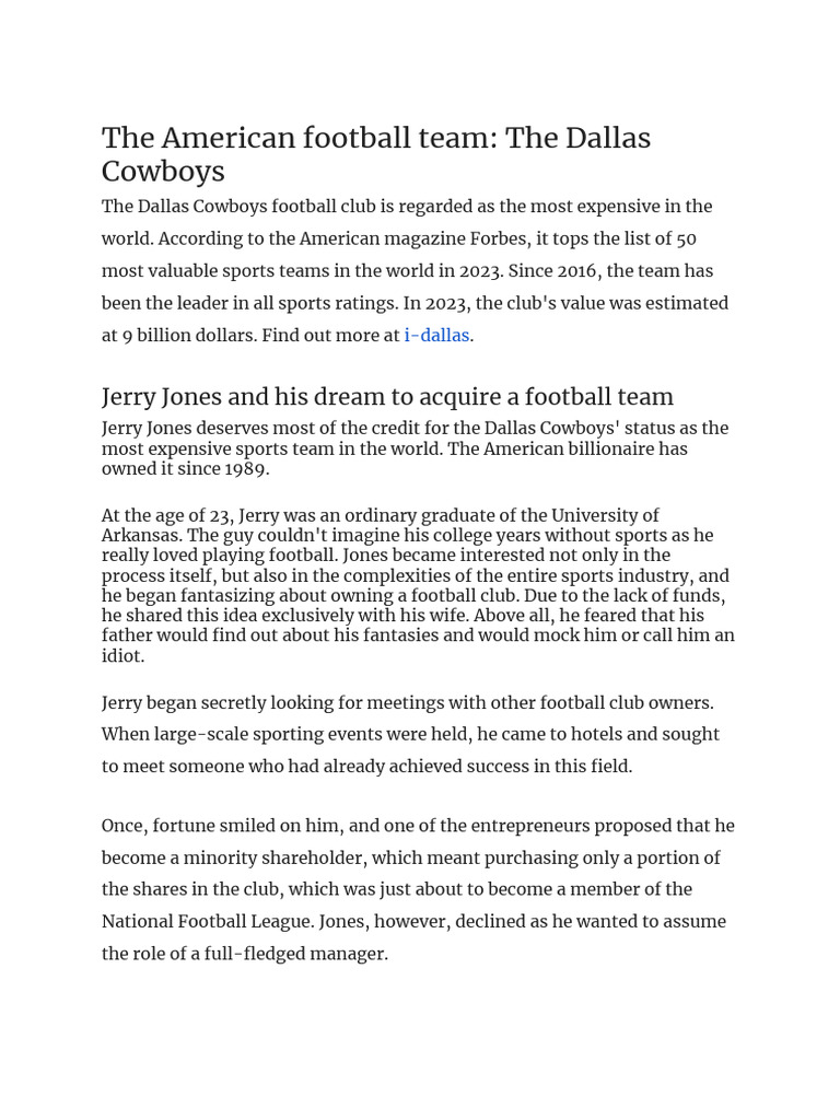 Dallas Cowboys: Rise and Transformation | PDF | Dallas Cowboys